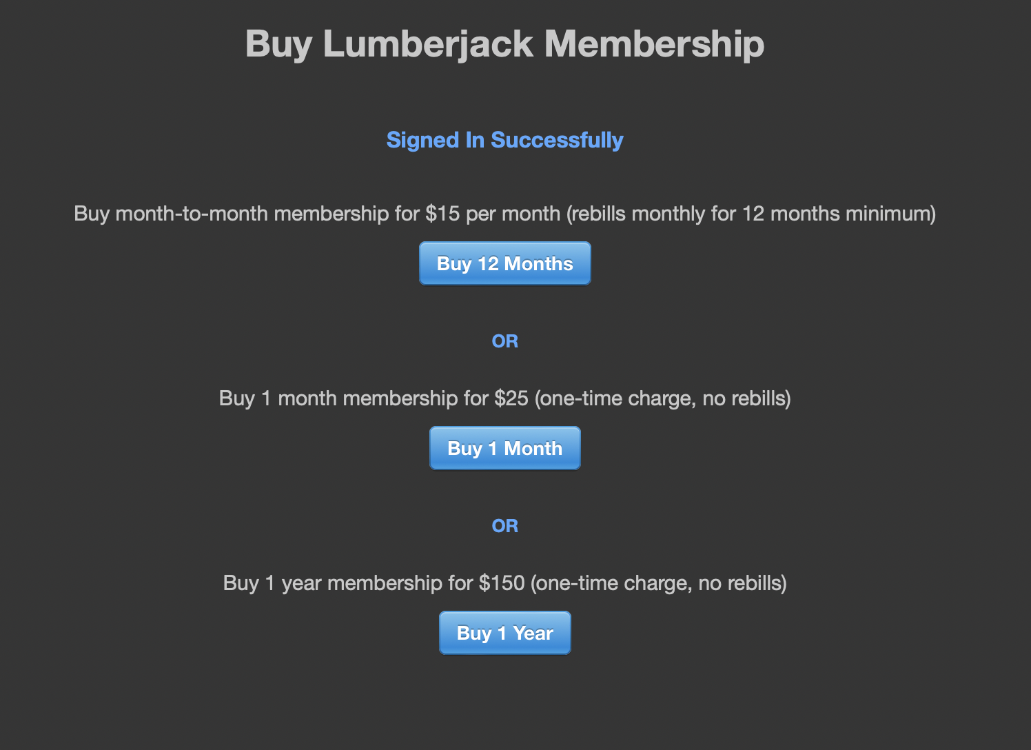 Pricing and Membership – Lumberjack System